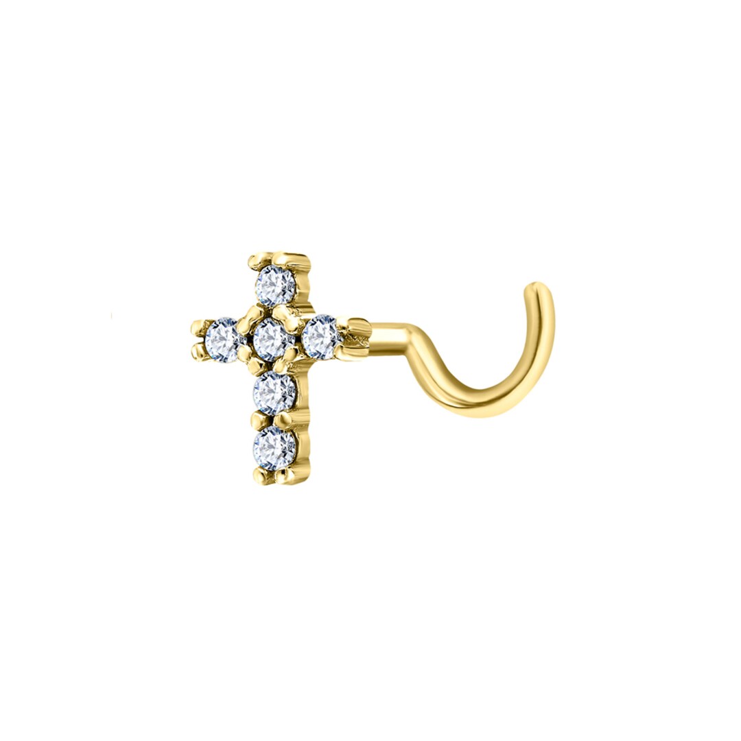 14k Solid Gold Diamond Cross Nose Ring • 20G Cross Nose Stud Piercing ...