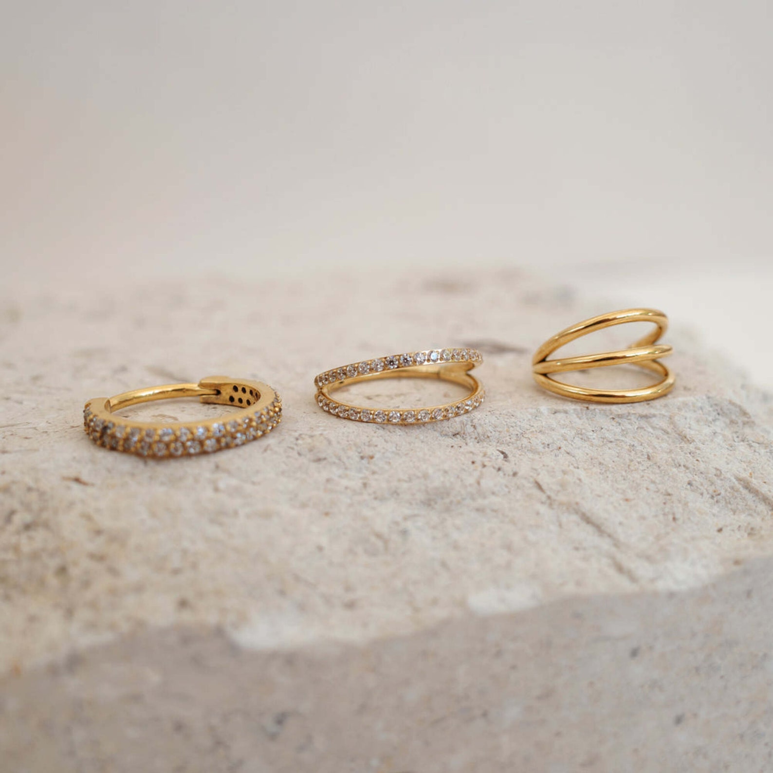 Double Open Stack Septum Clicker, 14k Solid Gold Dainty Septum Piercing ...