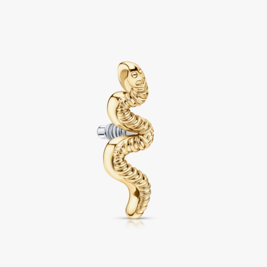 14K Gold Serpent Stud Piercing, Twisted Snake Cartilage Piercing ...