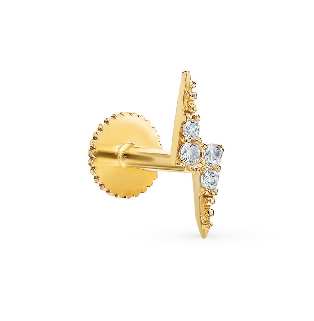 14K Solid Gold Lightning Bolt Labret Stud Earring | Diamond Accent ...