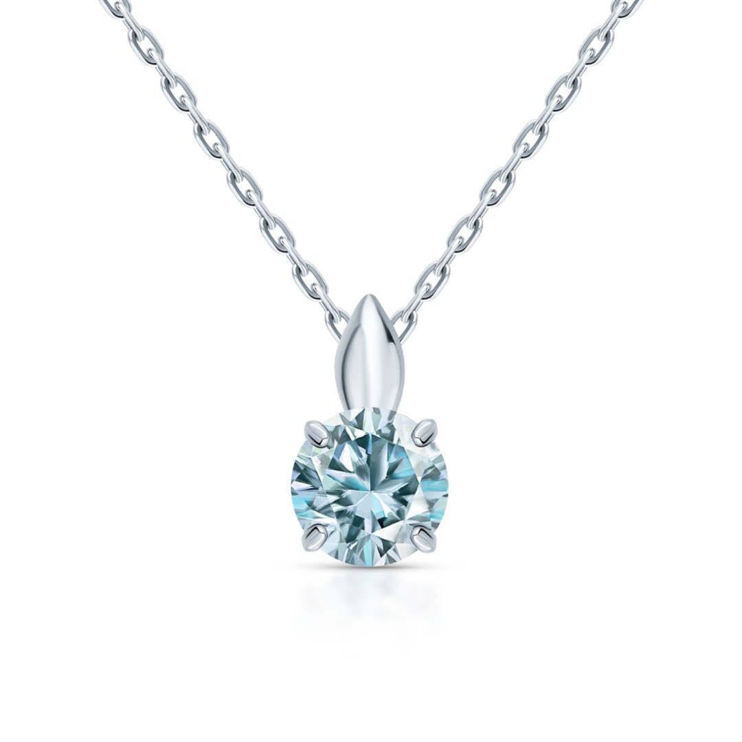 Round Topaz Solitaire Necklace ,14k White Gold Sky Blue Topaz Pendant ...