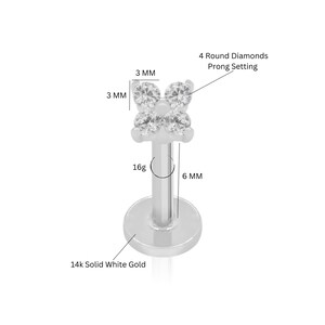 Four Petal Flower Cartilage Piercing, 14k Gold Diamond Clover Shape ...