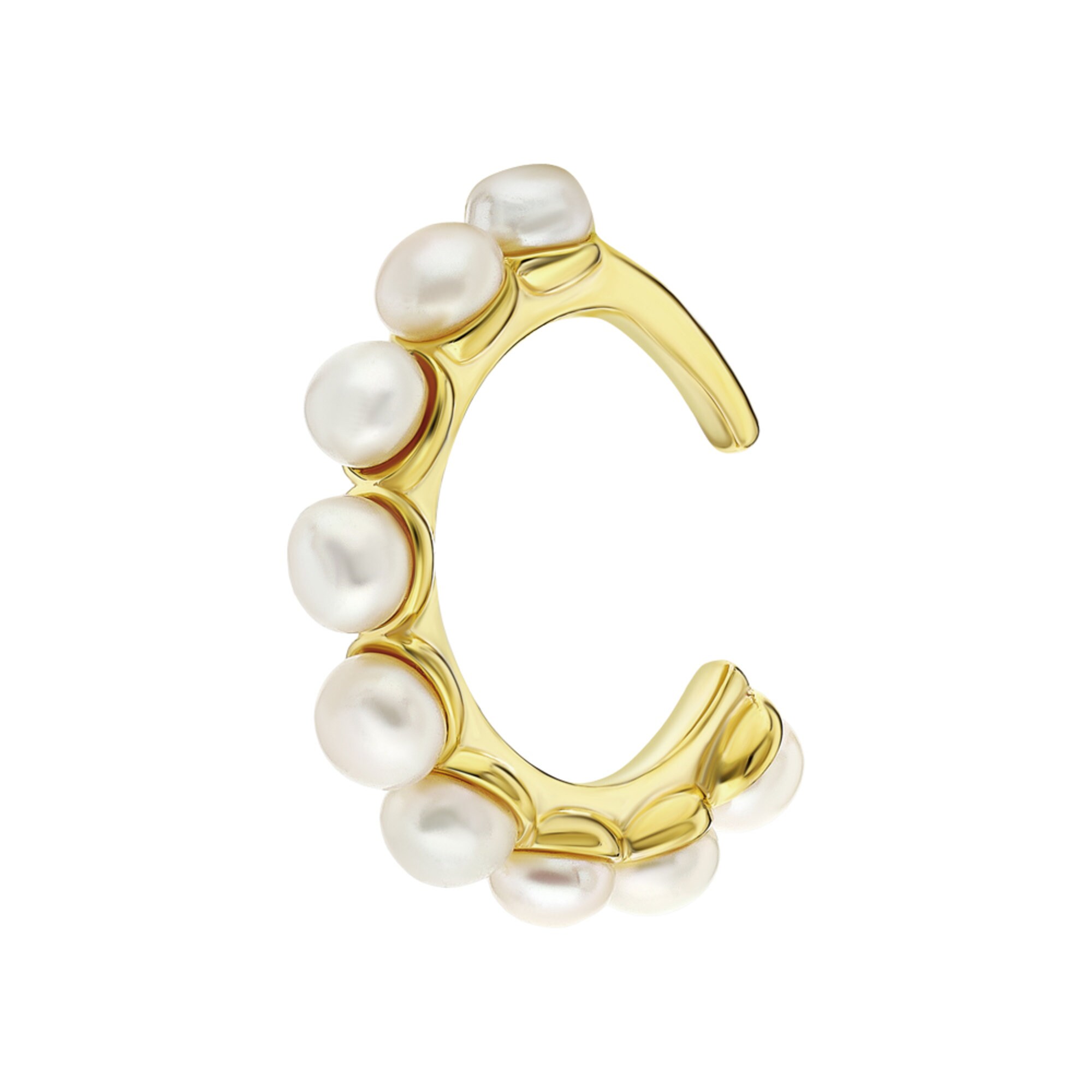 14k Gold Pearl Ear Cuff, C Shape Clip Earring, Natural Pearl Ear Cuff, Unique Single Cuff, Wrap ...