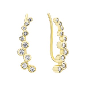 14k Gold Diamond Ear Climber Earrings, Bezel Round Ear Clawer Earrings ...