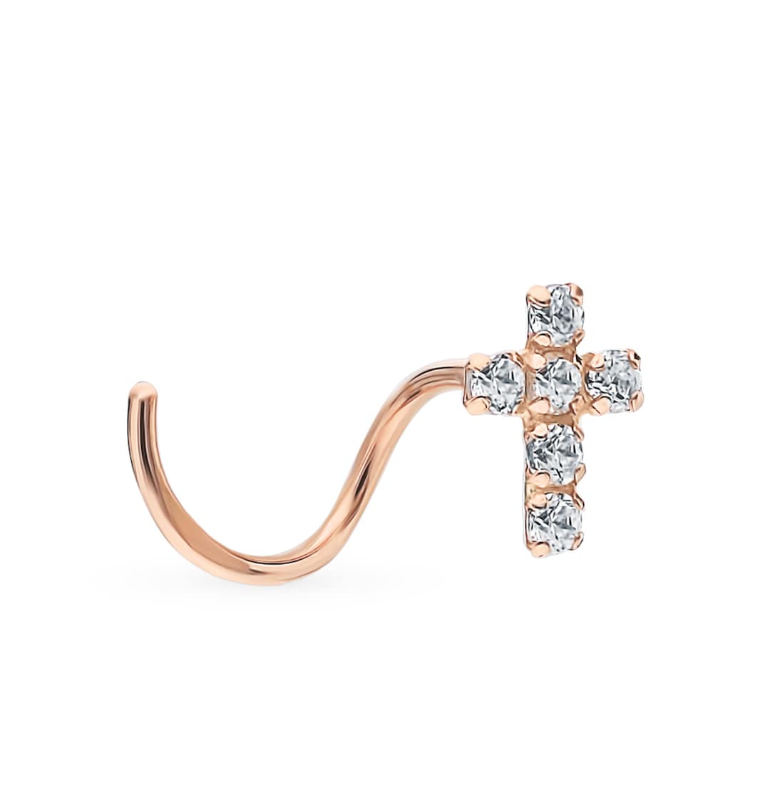 14k Solid Gold Diamond Cross Nose Ring Cross Nose Stud - Etsy