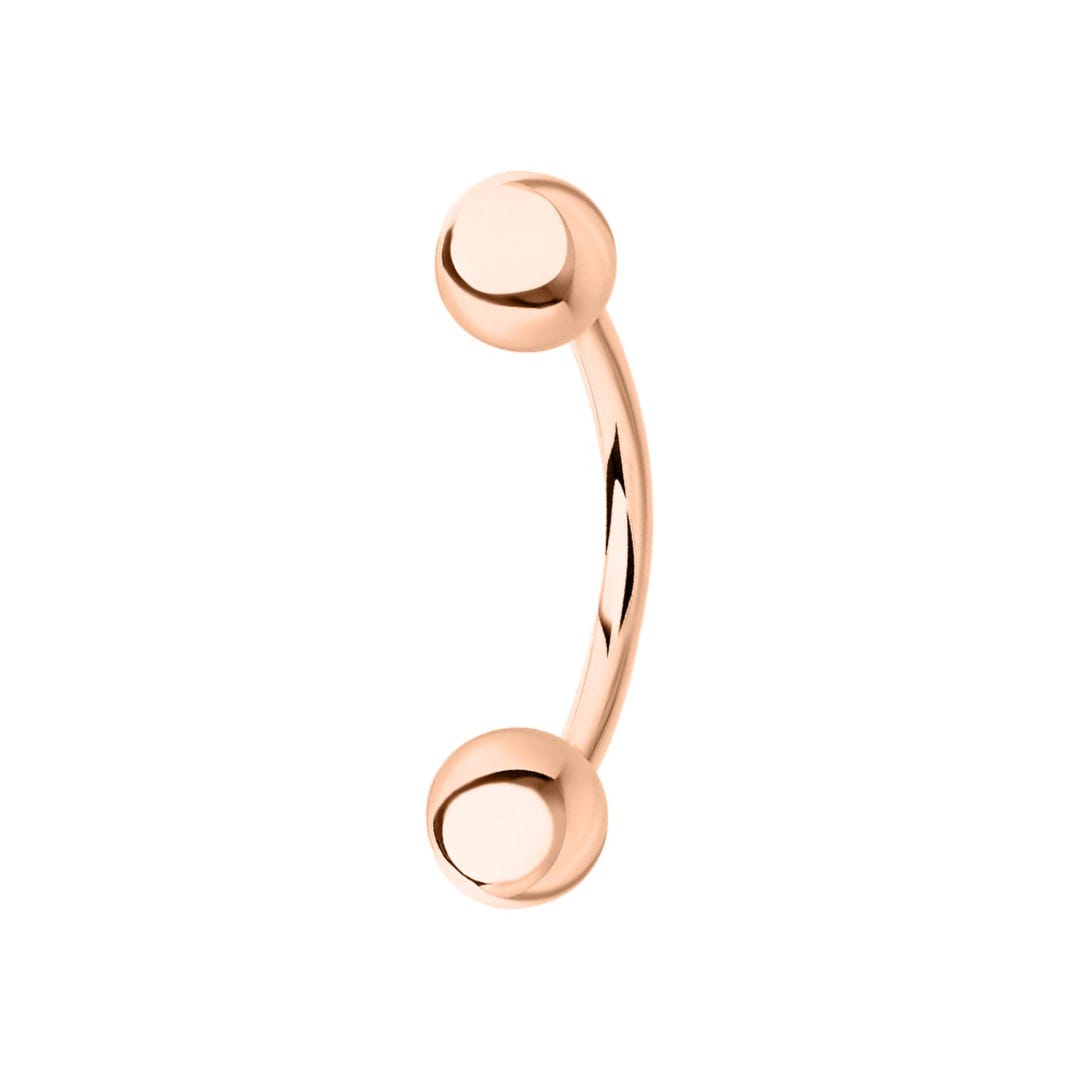 14k Gold Plain Ball Eyebrow Piercing, Curved Belly Bar, Internal Curved ...