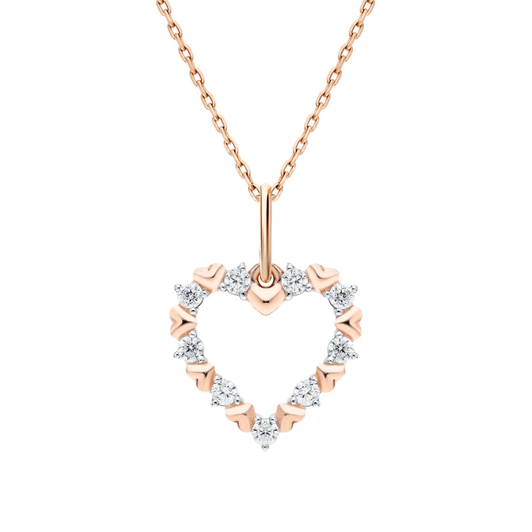 14K Gold Open Heart Pendant, Diamond Love Heart Necklace, Diamond ...