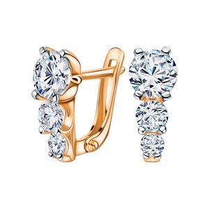 Three Stone Diamond Hoop Earring, 14k Gold Round Brilliant Earring ...