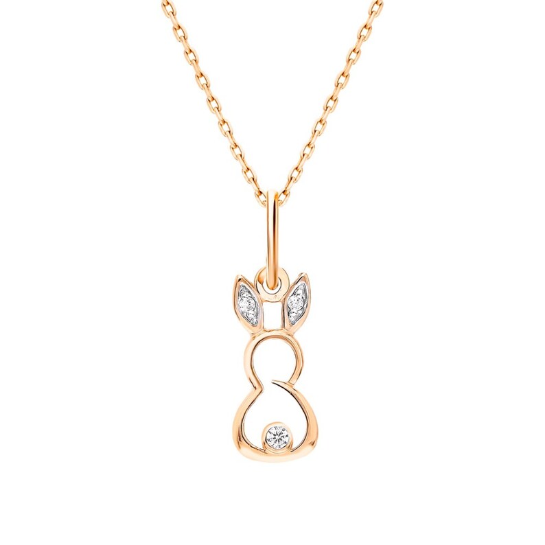 14k Gold Diamond Rabbit Pendant, Rabbit Charm Pendant, Animal Necklace ...