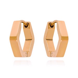 Hexagon Shaped Hoop Earrings, 14K Gold Hexagon Huggies Earring, Hex ...