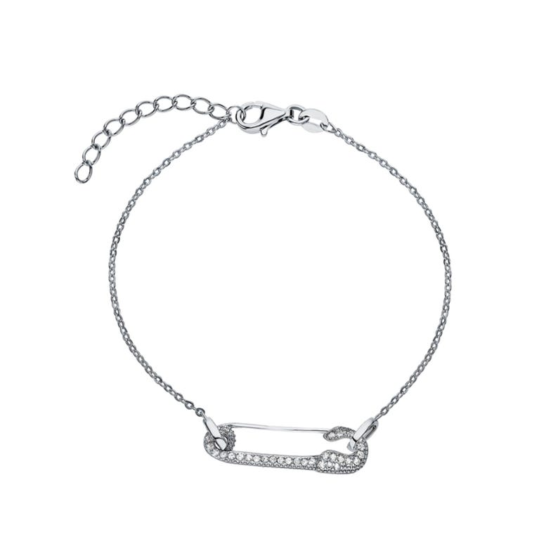 14K Gold Safety Pin Bracelet • Pave Diamond Pin Bracelet • Edgy Design ...