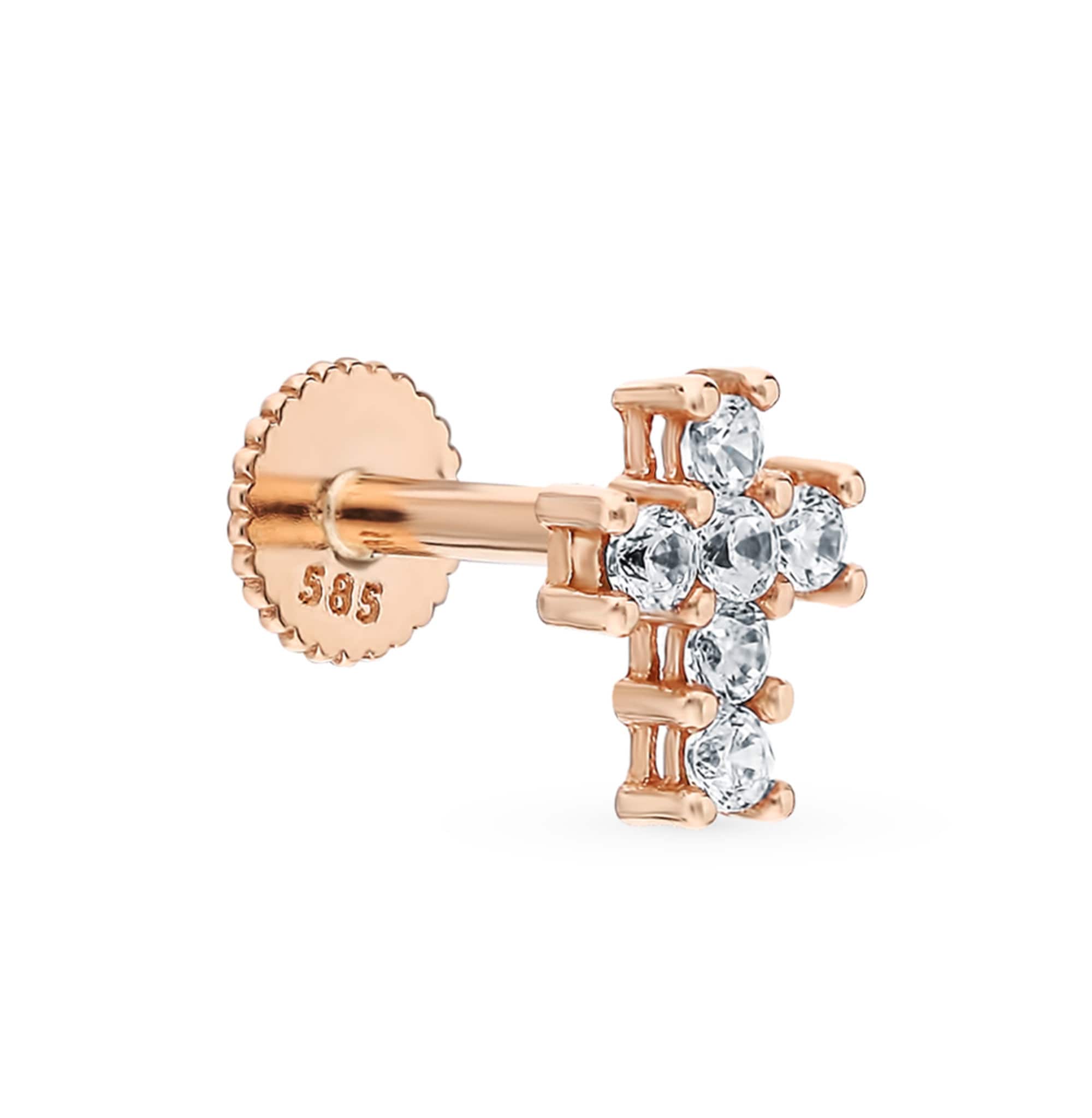 Diamond Cross Stud Earring, 14K Solid Gold Cross Piercing, Tiny Diamond ...