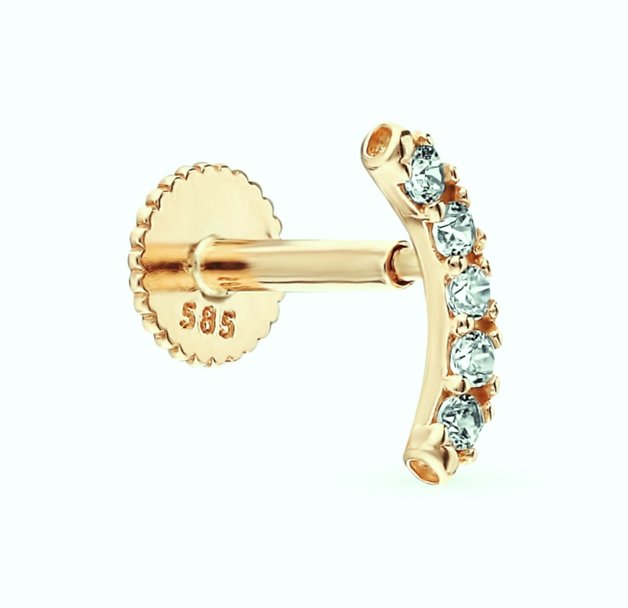 16g 14k Solid Gold Climber Helix Earring , Curved Stud Earring ...