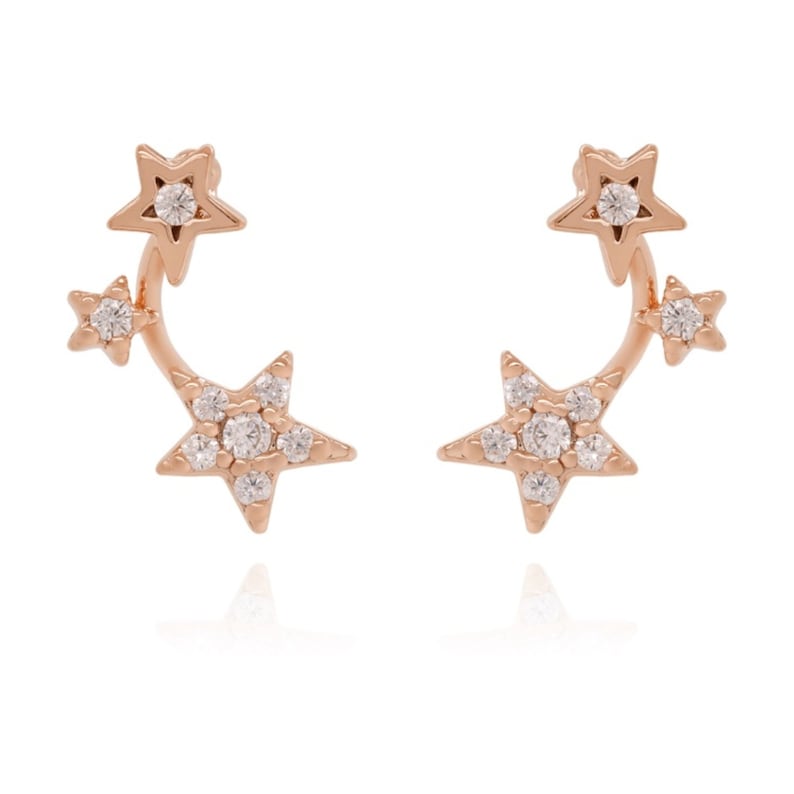 Tiny Diamond Star Ear Climber 14K Triple Star Helix Earring - Etsy