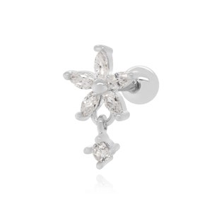 14k Gold Cartilage Flower Piercing, Helix Piercing, Marquise Drop ...