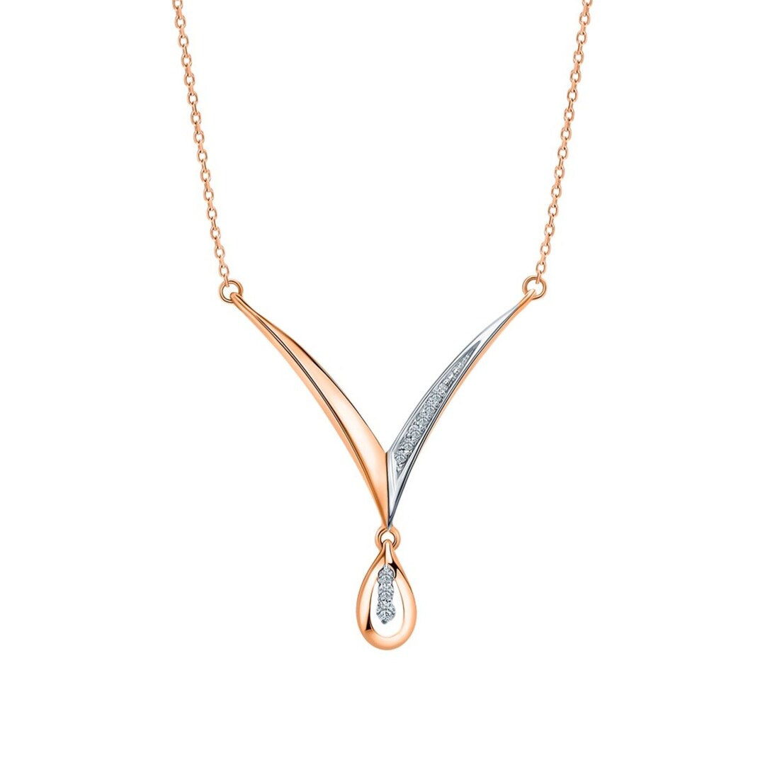 Two Tone V Diamond Necklace, 14k Gold Necklace, V Pendant Minimalist ...
