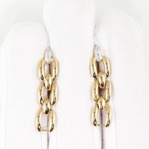 Oval Link Linear Drop Dangle Earring, 14k Gold Cuban Chain Link Earring ...