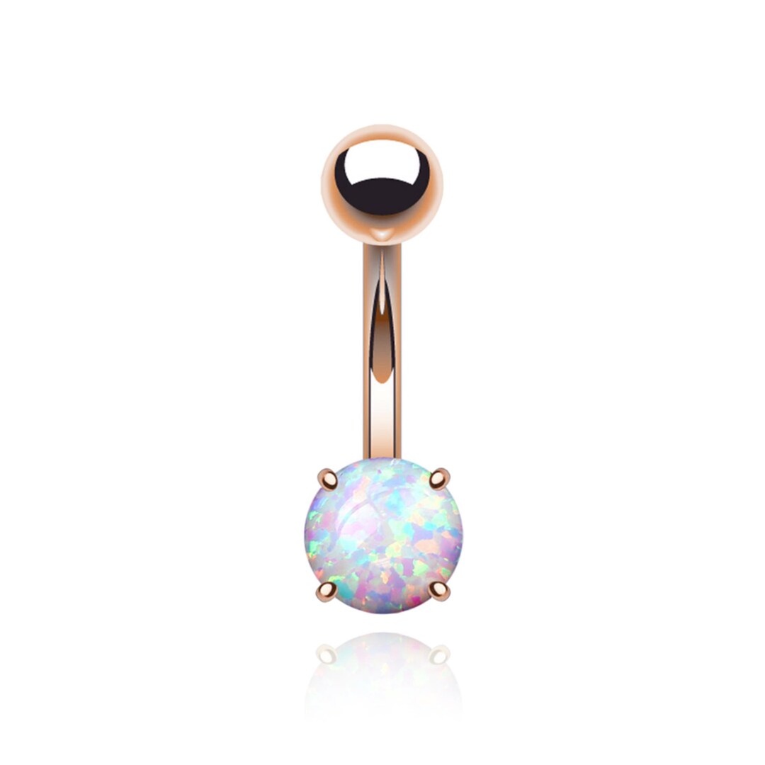 Gold Rainbow Opal Belly Button Ring, Curved Barbell Navel Piercing ...