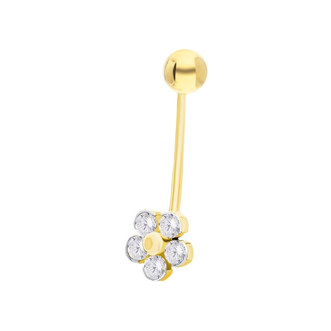 14K Gold Flower Belly Button Ring | Dangle Navel Piercing Bar | Solid ...