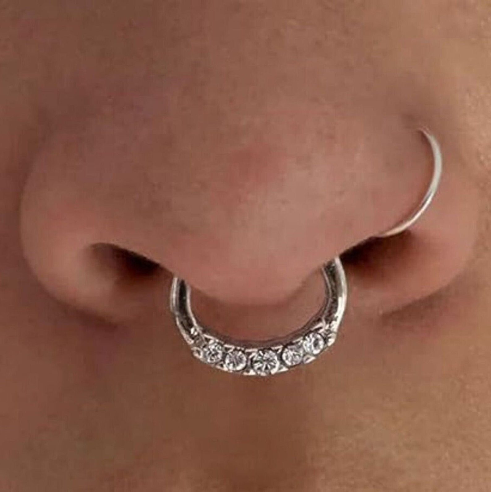 14K Gold Horseshoe Septum Clicker| Diamond Nose Ring| Daith Earring ...