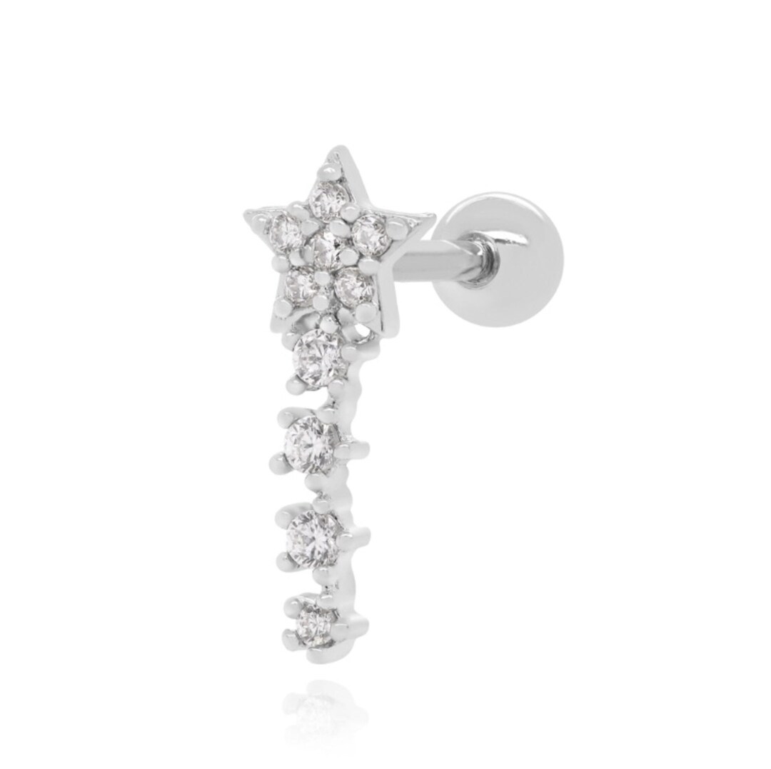 14k Gold Falling Star Diamond Piercing Shining Star Stud - Etsy