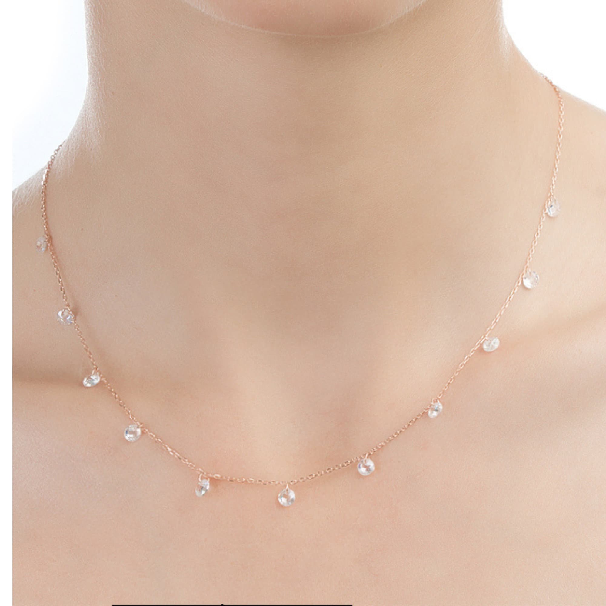 Floating Diamond Necklace 14K Gold Drilled Necklace Nine - Etsy