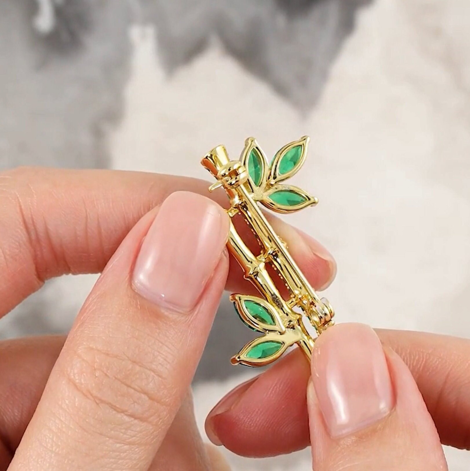 14k Gold Emerald Bamboo Brooch, Clothing Brooch Pin, Joint Bamboo ...