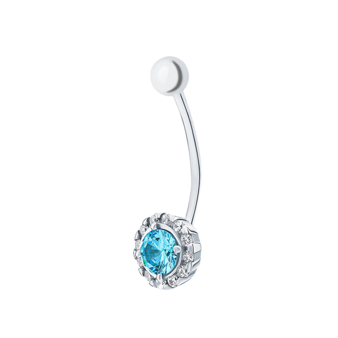 14k Gold Blue Gemstone Belly Button Ring / Diamond Halo Navel Piercing ...