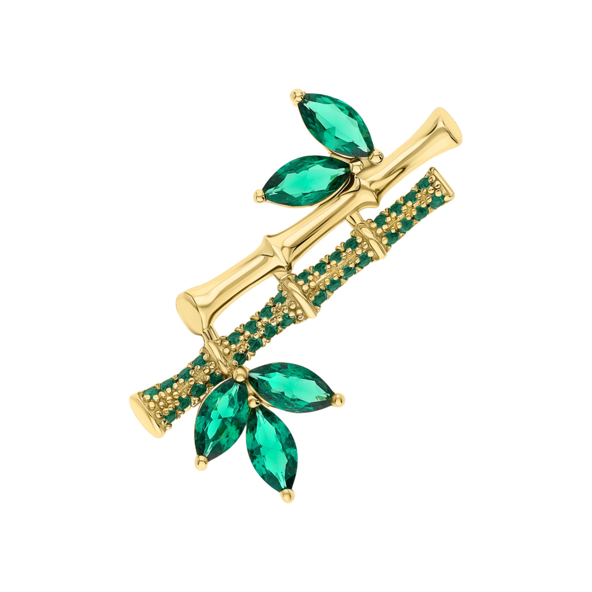 14k Gold Emerald Bamboo Brooch, Clothing Brooch Pin, Joint Bamboo ...