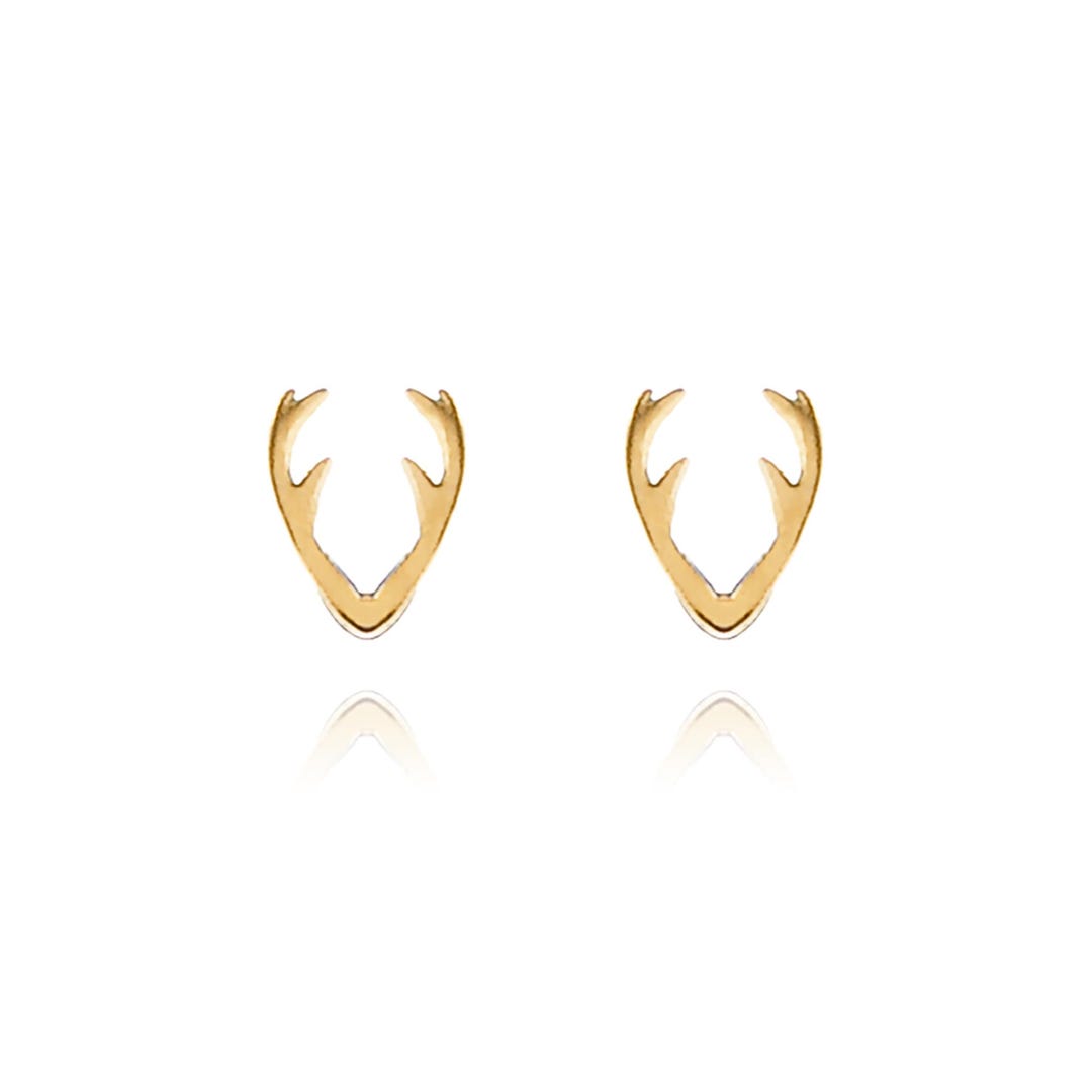 14k Solid Gold Deer Horn Earring, Antler Stud Earring, Cartilage Conch ...