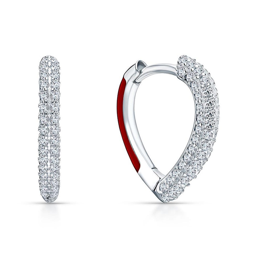 Pave Set Diamond Pear Shape Hoop Earring, 14k Solid Gold Red Enamel ...