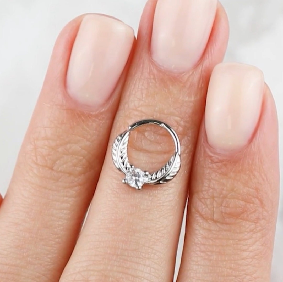 14K Gold Diamond Daith Ring, Natural Diamond Daith Piercing, Septum ...