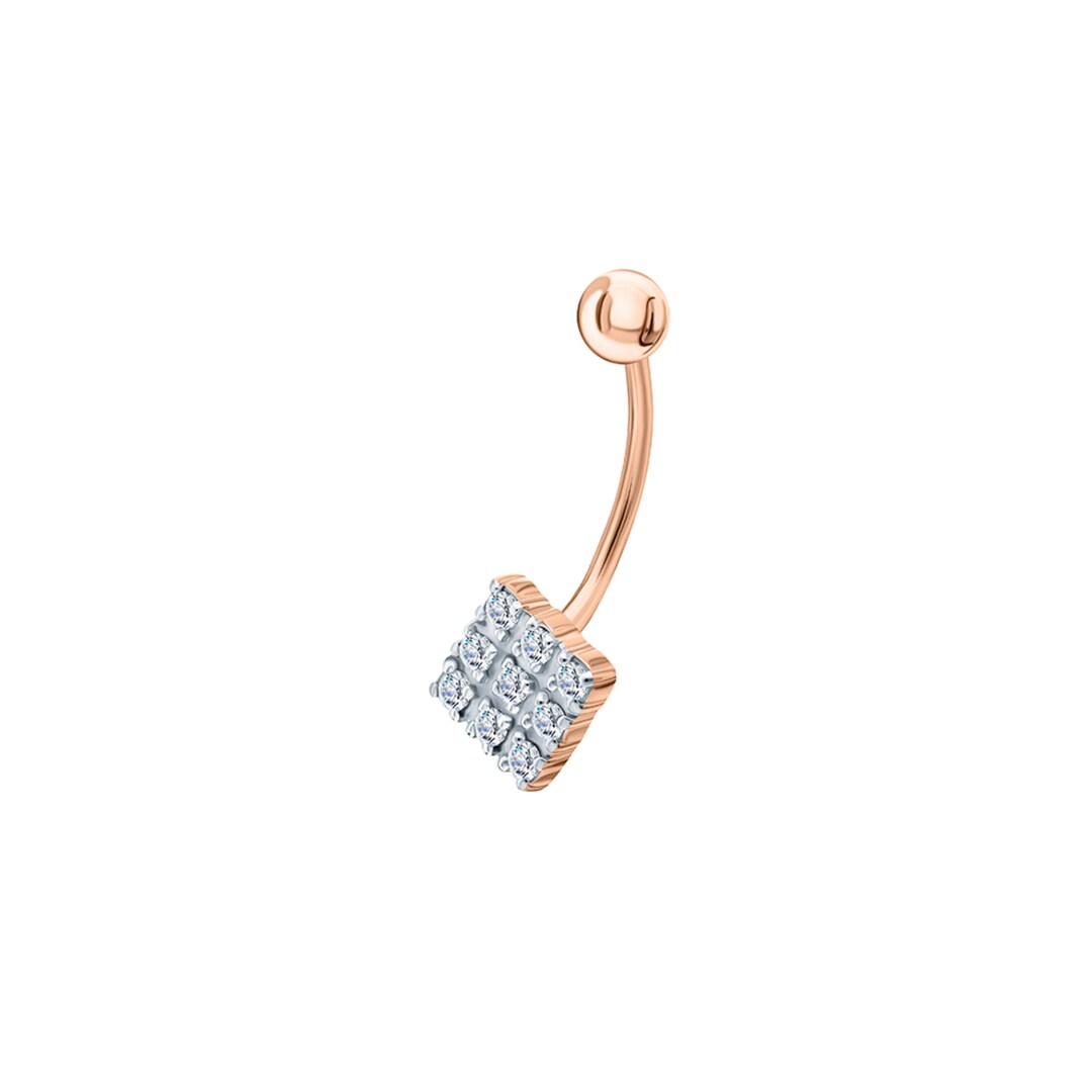 Gold Diamond Square Belly Ring, Square Frame Navel Piercing, Solid Gold ...