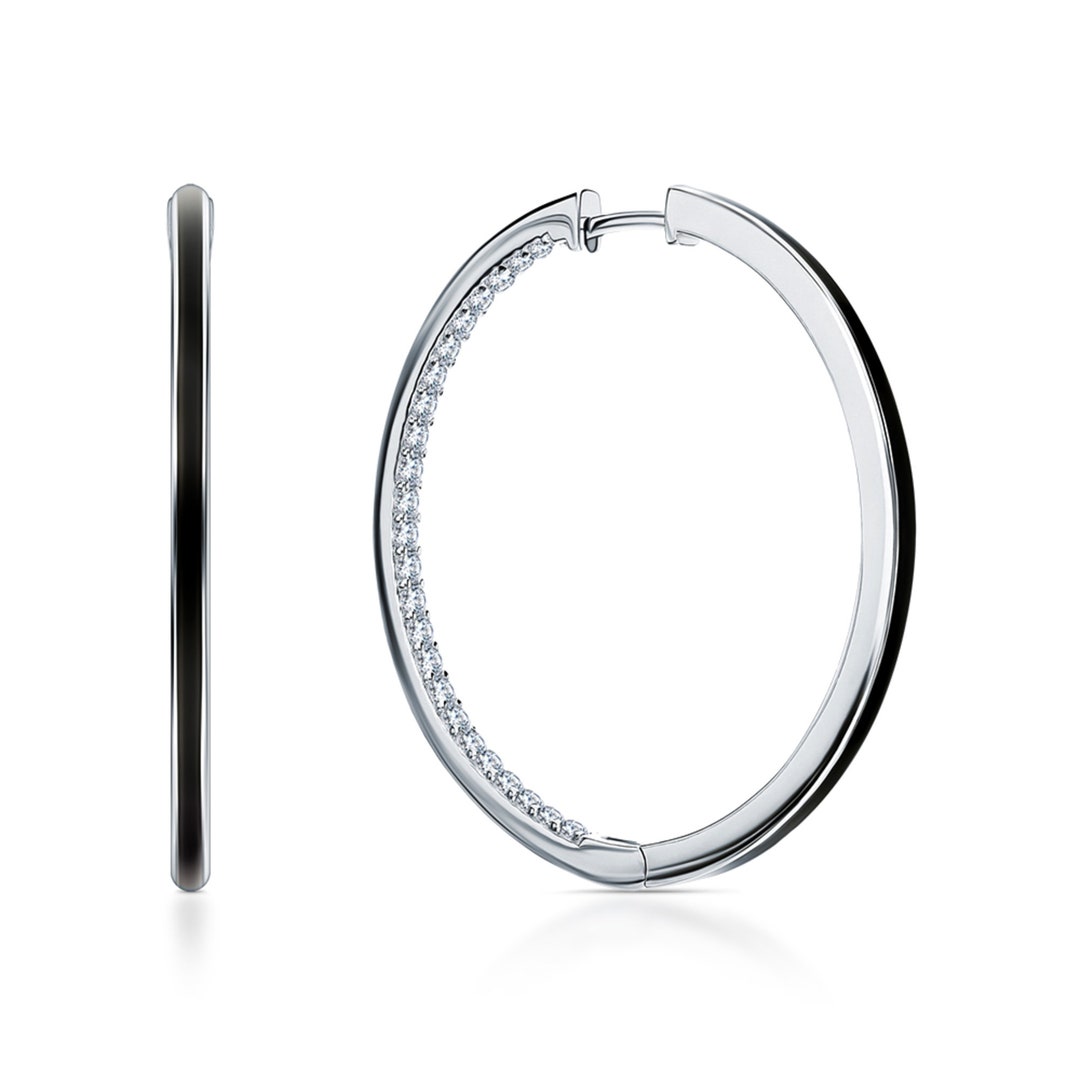 Inner-outer Hoop Earring|14k Gold Half String Hoop|black Enamel Diamond ...