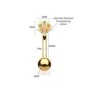 16g Stardust Opal Rook Piercing, 14K Gold Opal Curved Barbell, Star ...