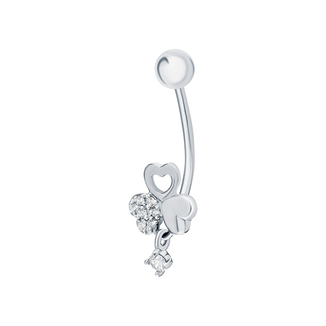 Gold Heart Belly Ring, Triple Heart Loop Navel Piercing, Diamond Belly ...