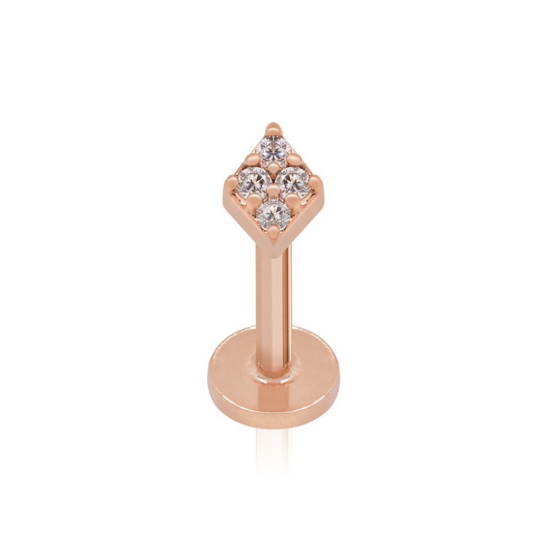 14k Gold Teardrop Labret, Tiny Diamond Helix Piercing, Flat Back ...