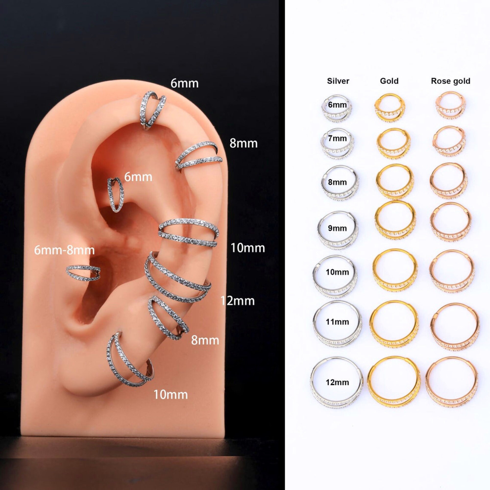 Double Open Stack Septum Clicker, 14k Solid Gold Dainty Septum Piercing ...