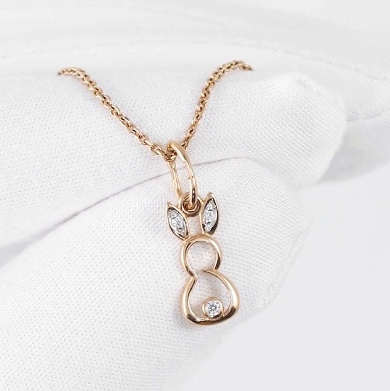 14k Gold Diamond Rabbit Pendant, Rabbit Charm Pendant, Animal Necklace ...