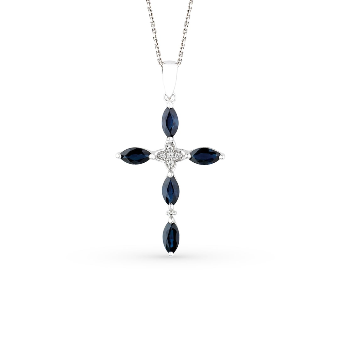 Blue Sapphire Cross Pendant, 14k Gold Sapphire Necklace, Gemstone Cross ...
