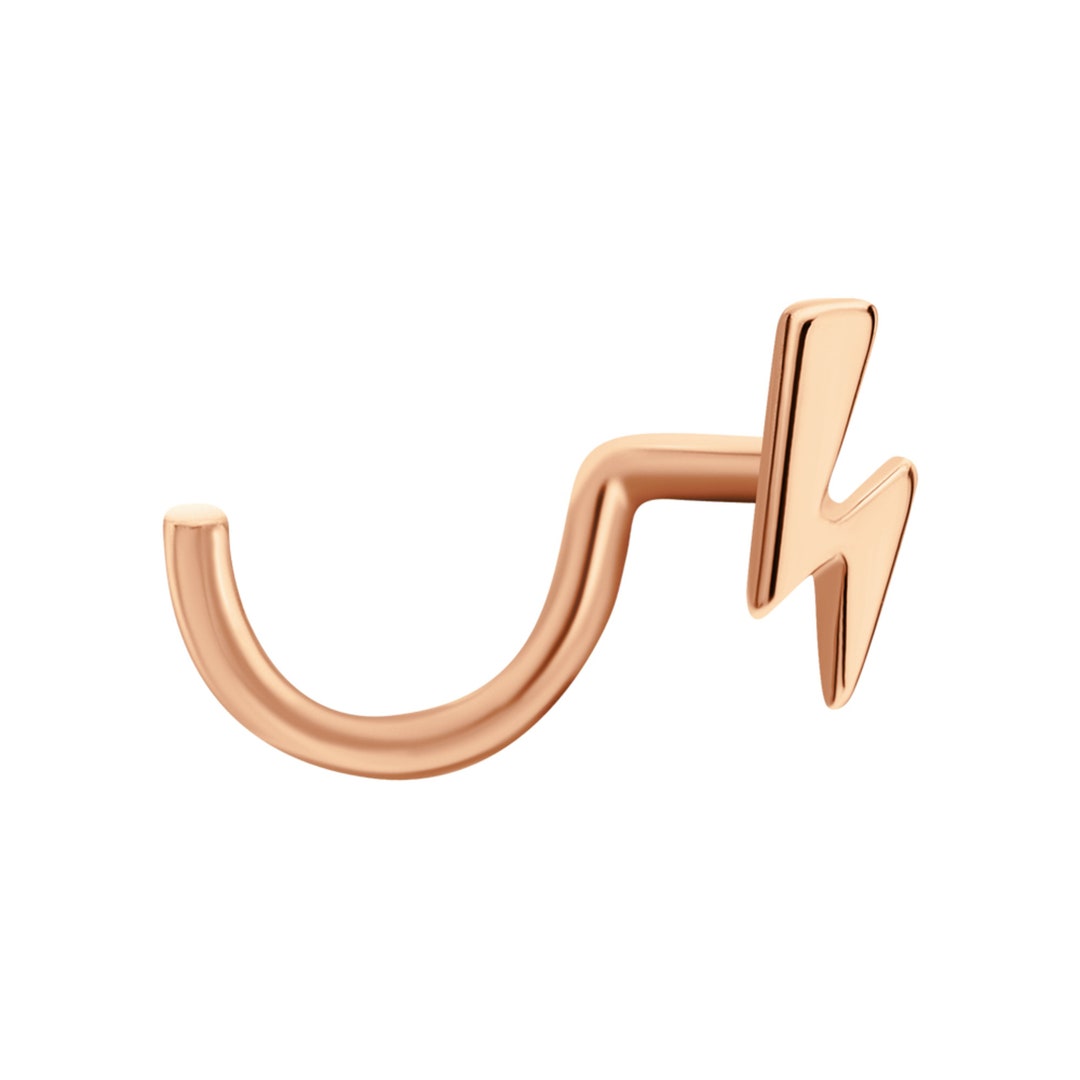 14k Gold Tiny Lightning Bolt Nose Ring, Thunderbolt Stud, Lightning Nose Stud, Tiny Cartilage ...