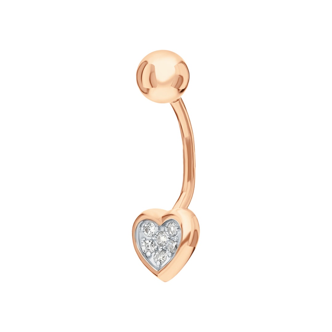Gold Heart Belly Button Ring, Diamond Navel Piercing, Curved Belly Bar ...