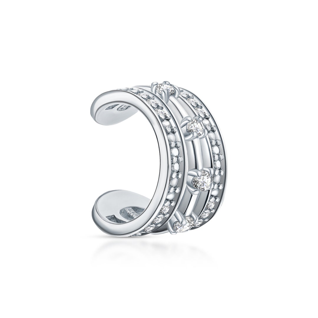 Elegant Triple Row Diamond Cuff Earring – Sterling Silver Non-pierced ...