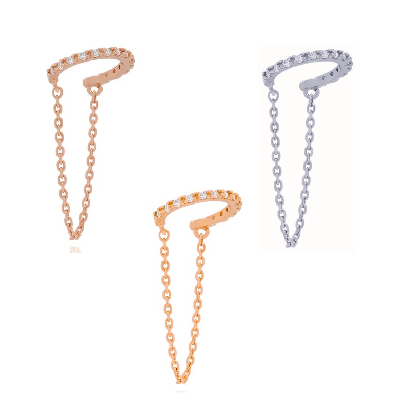 Pave Diamond Ear Cuff Chain Earring • 14k Gold Threader Earring • Chain ...