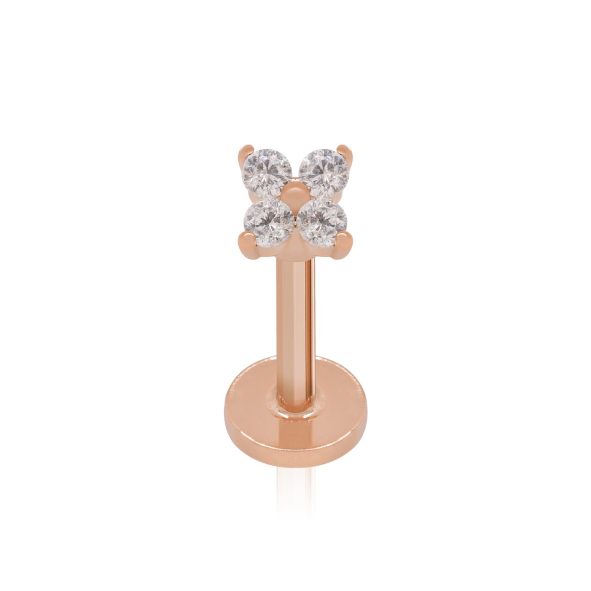 Four Petal Flower Cartilage Piercing, 14k Gold Diamond Clover Shape ...