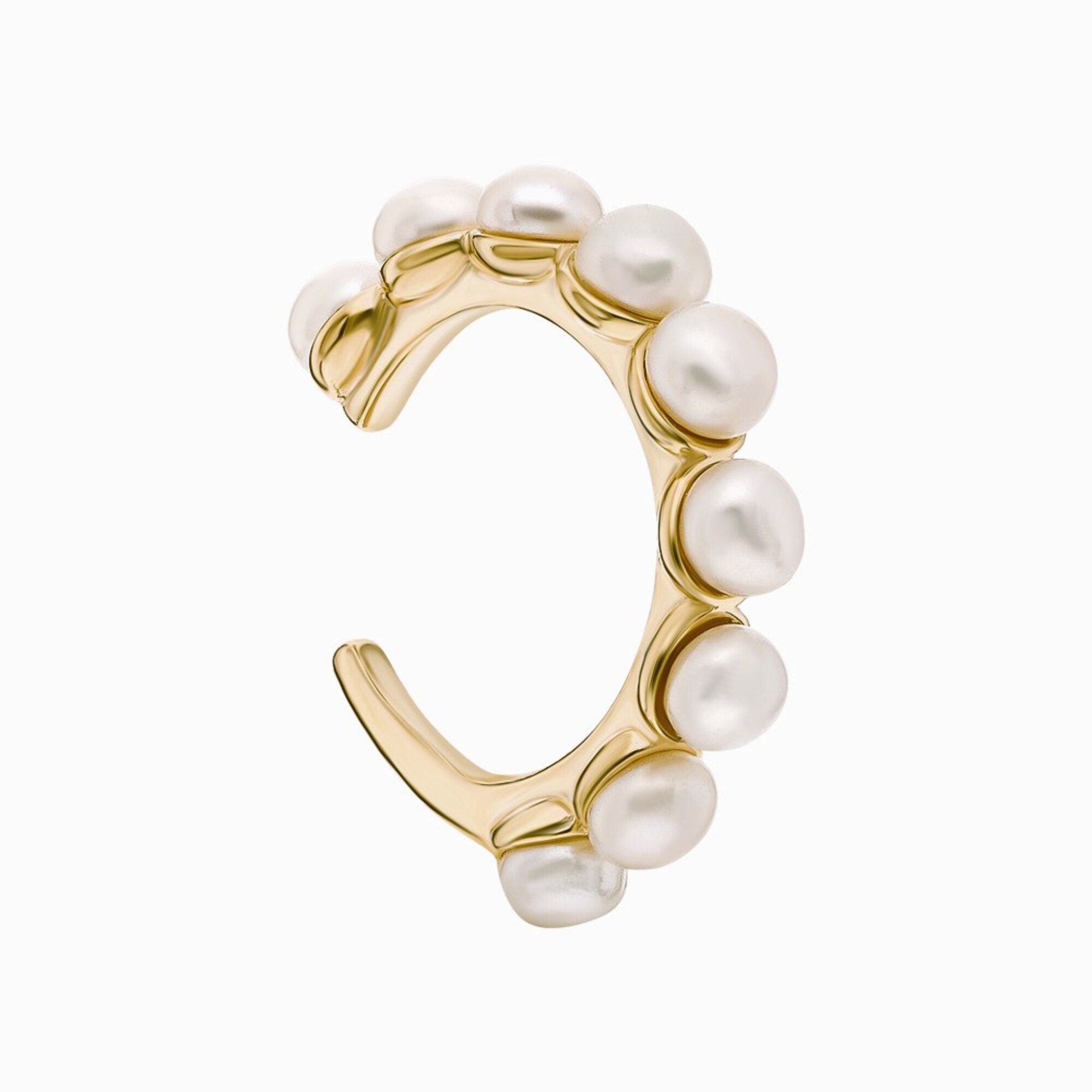 14k Gold Pearl Ear Cuff, C Shape Clip Earring, Natural Pearl Ear Cuff ...