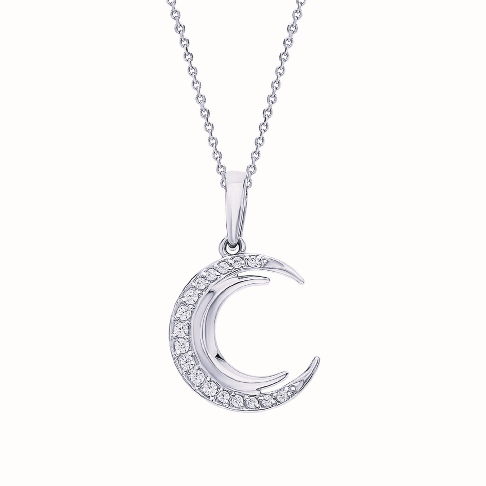 Crescent Moon Diamond Necklace, Double Moon Pave Diamond Necklace, 14K ...