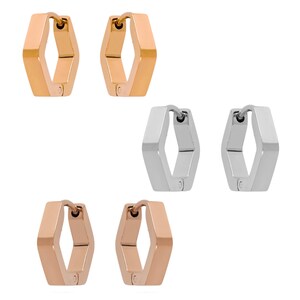 Hexagon Shaped Hoop Earrings, 14K Gold Hexagon Huggies Earring, Hex ...