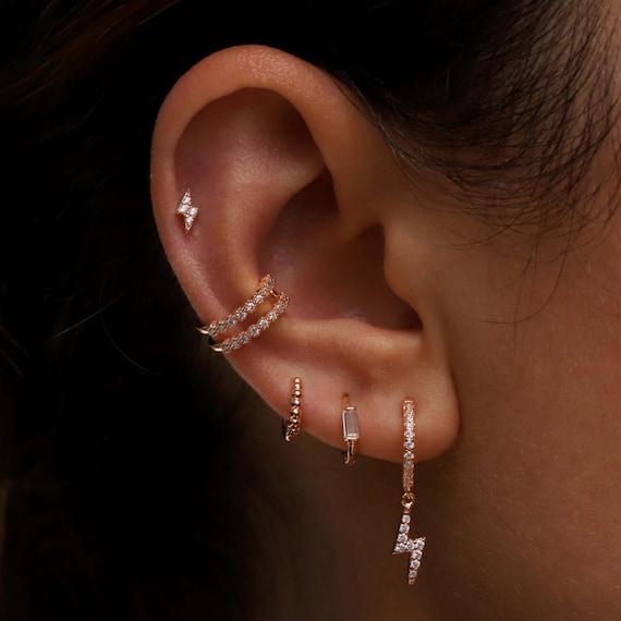 14k Gold Tiny Lightning Bolt Earrings Thunderbolt Stud Lightning Studs Tiny Cartilage Piercing Conch Piercing. Etsy