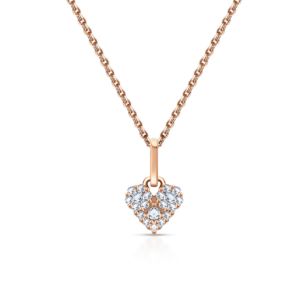 14K Tiny Heart Pendant Chain Necklace. Heart Shape Pave Diamond ...